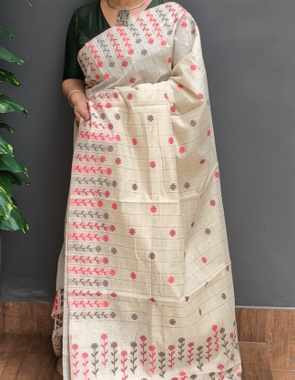 1966SR10 | Pearl Cream Mul Cotton Saree W/ Full Body Multicolor ...